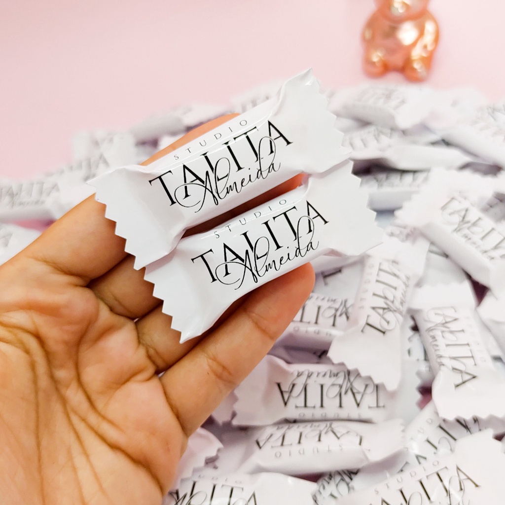 100 Balas Personalizadas com Frases ou sua Logo | Shopee Brasil