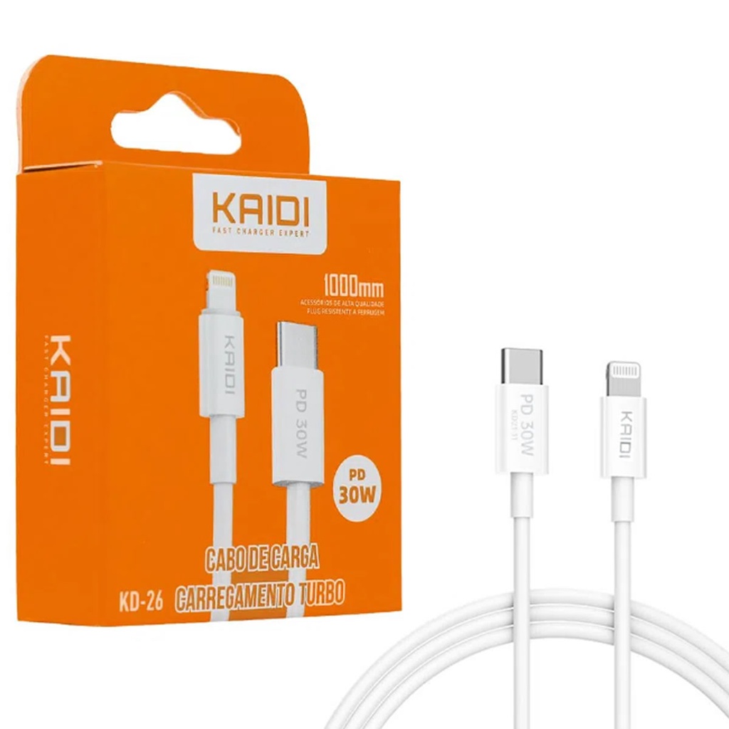 Cabo Carga e Dados Celular Tipo C lightning IOS Turbo PD 60w 1 Metro Kaidi KD-26 Carregador USB ...