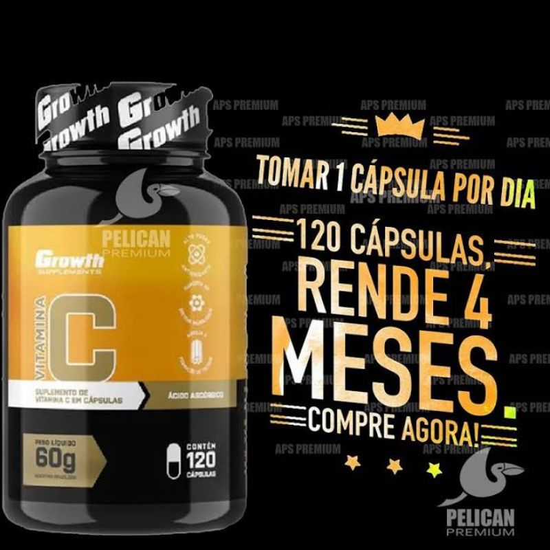 VITAMINA C (120 CAPS) - GROWTH SUPPLEMENTS | Shopee Brasil