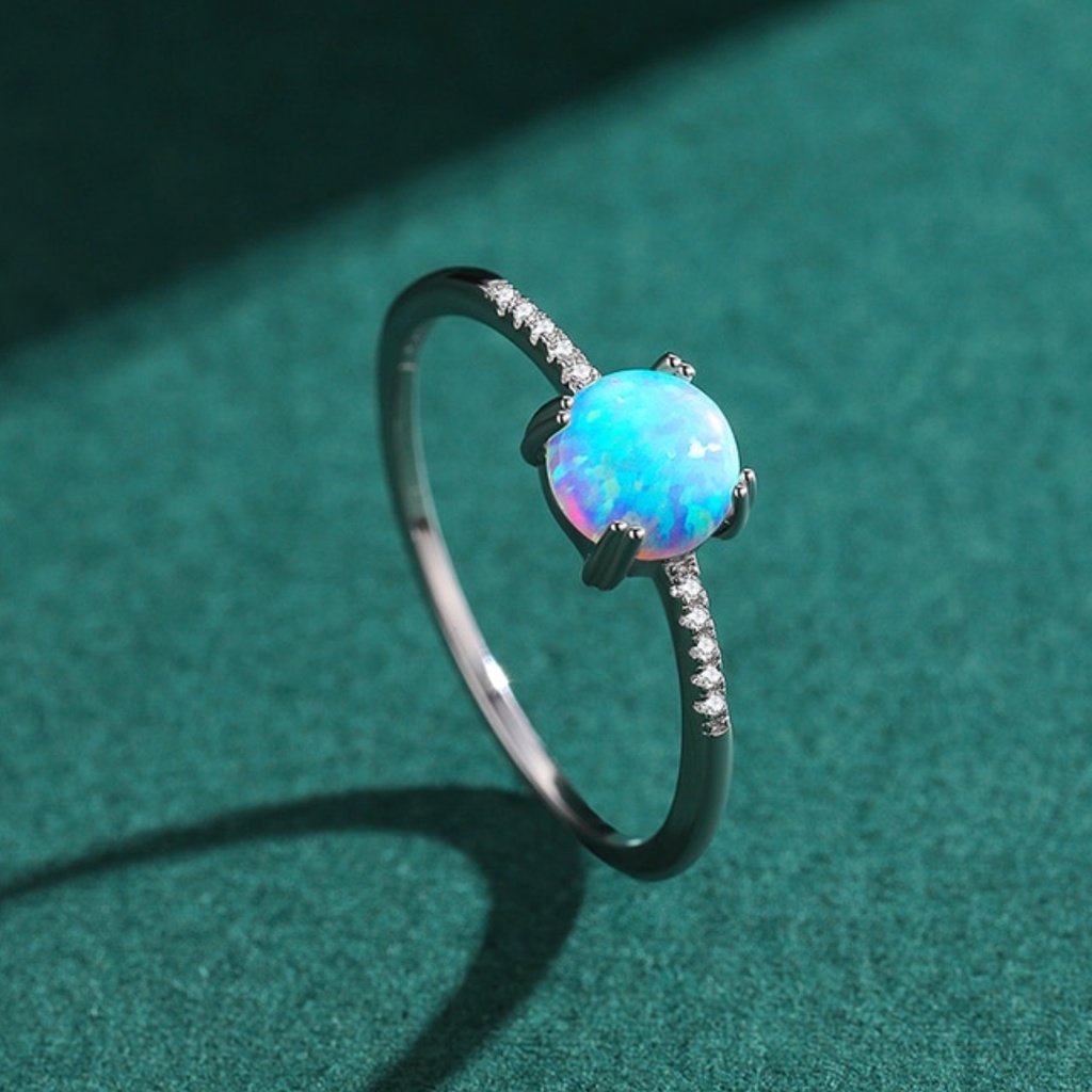 ANEL DE PRATA 925 COM OPALA REDONDA | Shopee Brasil