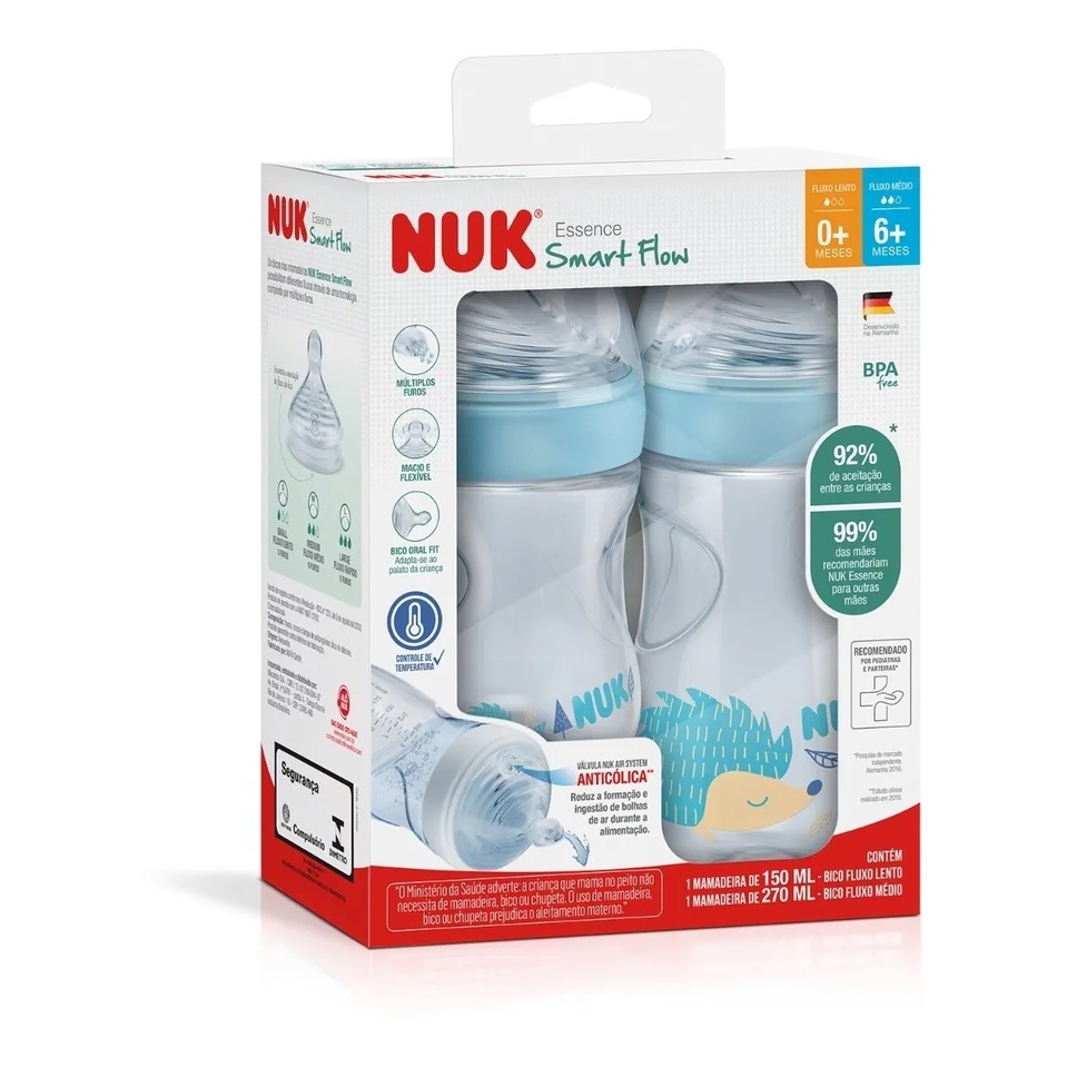 Kit 2 Mamadeiras Nuk Essence TC Smart Flow 150/270ml 0 a 18 meses | Shopee Brasil