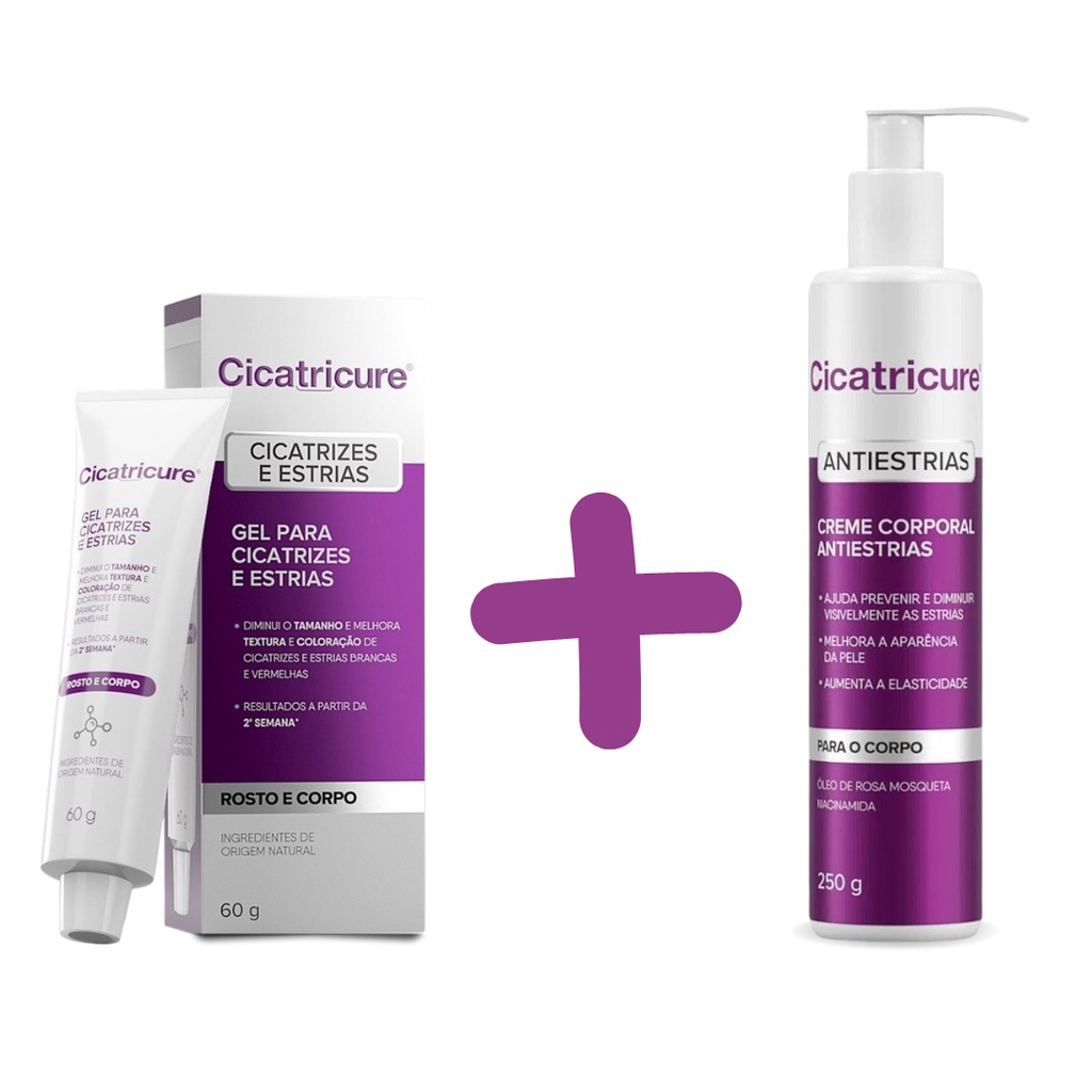 Kit Cicatricure Gel 60g e Creme Para Cicatrizes E Estrias 250g | Shopee Brasil