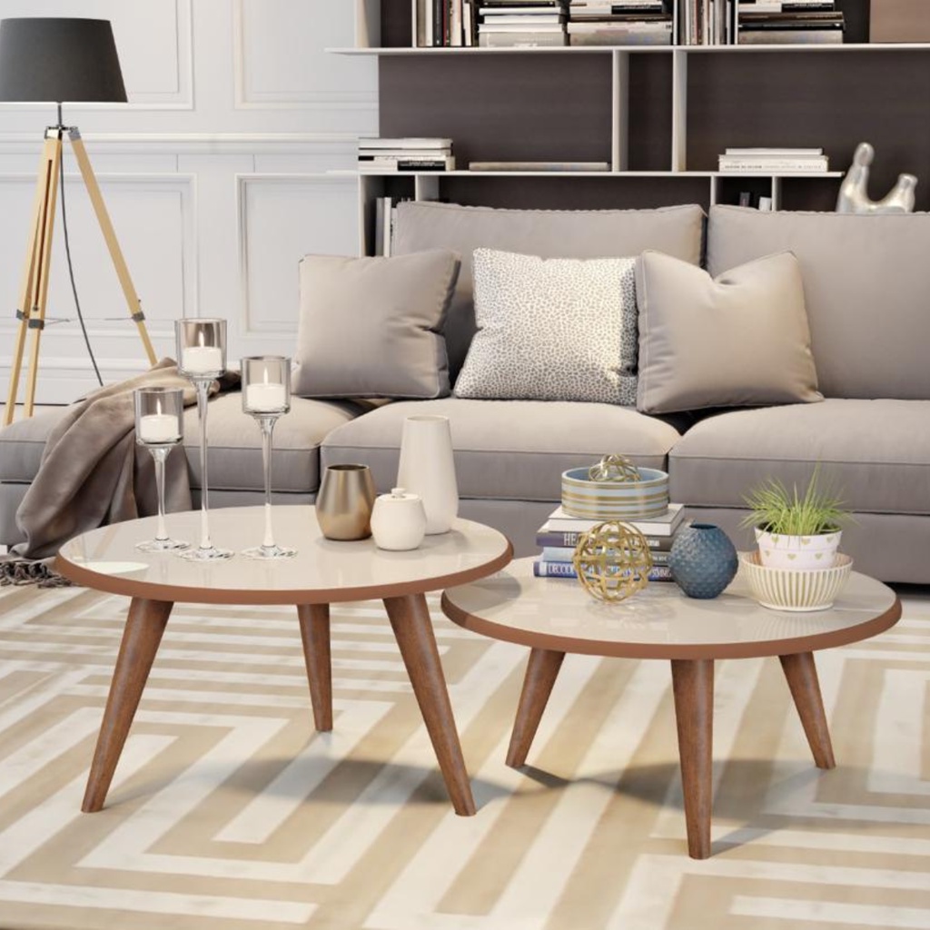 Conjunto de Mesas 52x52 cm Centro Lateral de Canto Redonda Para Sala ...