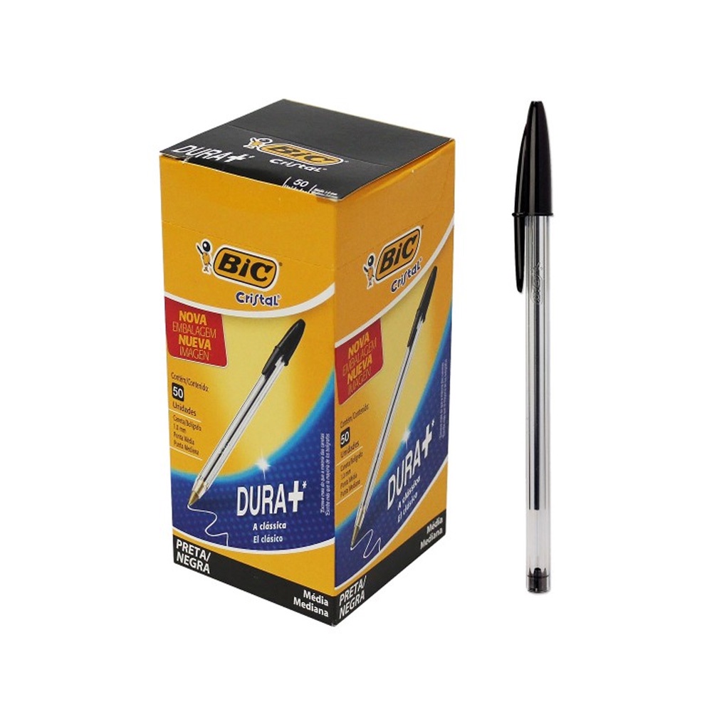 Caneta Esferográfica Bic Cristal Preta - Caixa 50 Unidades | Shopee Brasil