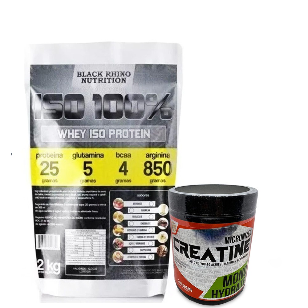 Combo Whey Protein Iso 100% Proteína Isolada (2kg) + Creatina 300g Iron ...