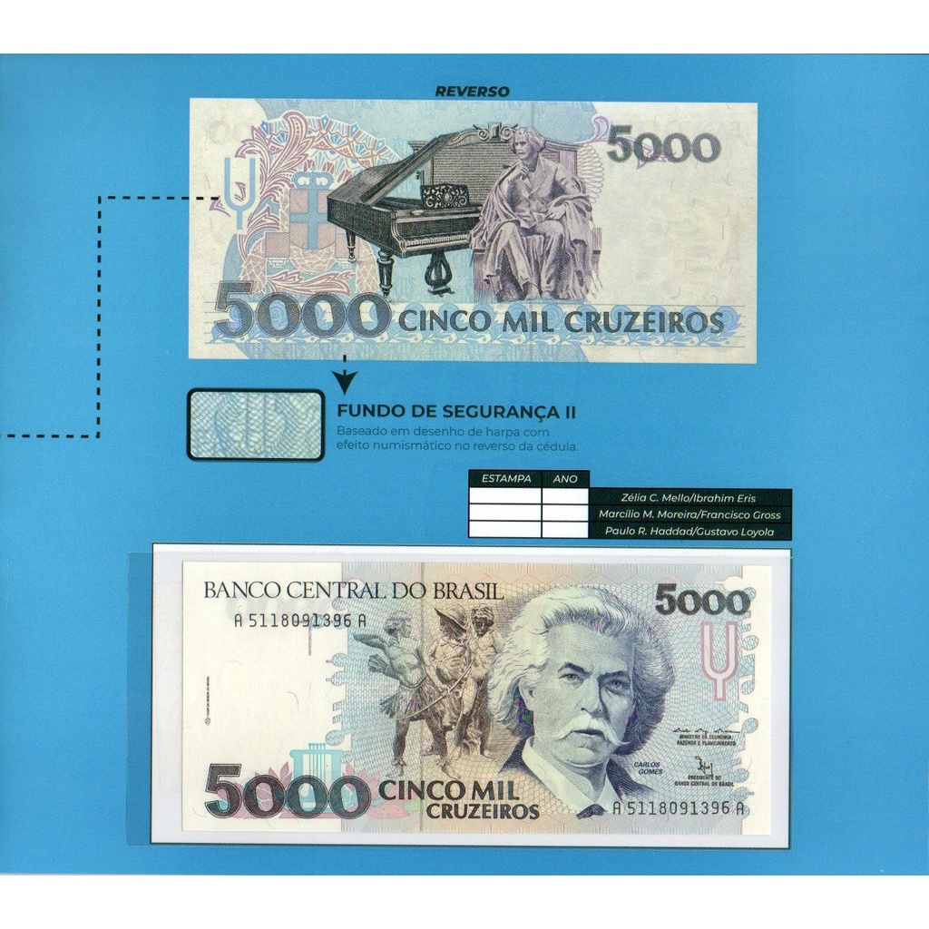 Folder com Cédula de 5000 Cruzeiros (C220 Fe) | Shopee Brasil
