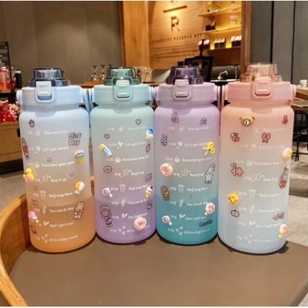 Garrafa Grande 900ML ou 2000ML Coloridas Com Canudo, Frases Motivacionais e Adesivos | Shopee Brasil