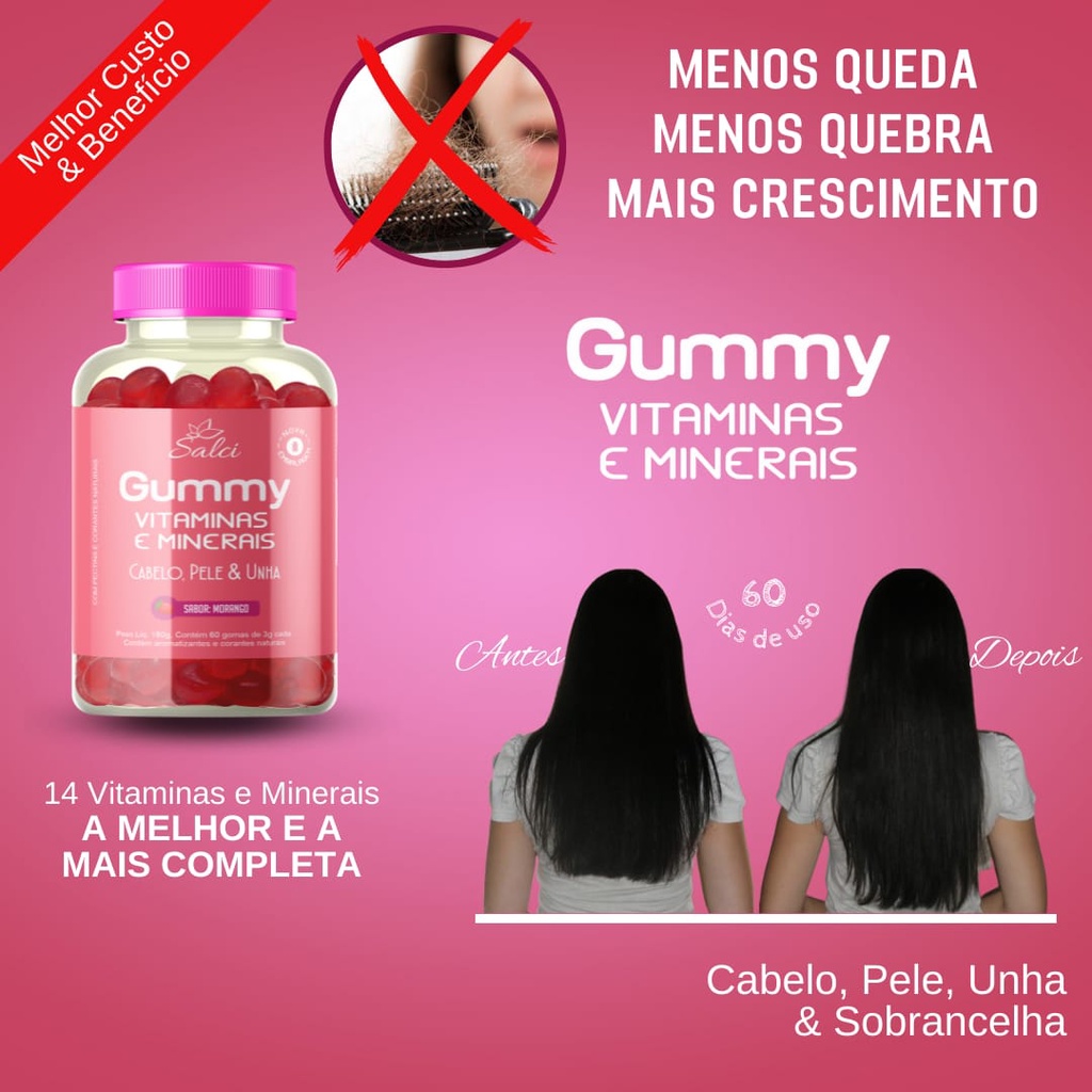 Gummy hair - Vitamina em Goma para cabelos e unhas - 2 Potes ...