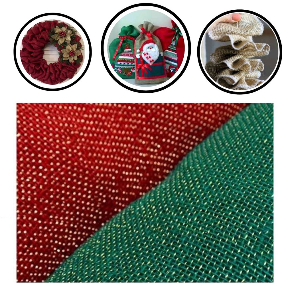 Tecido Tela Juta Decoração Natal Vermelho Com Brilho Dourado Natalino ...
