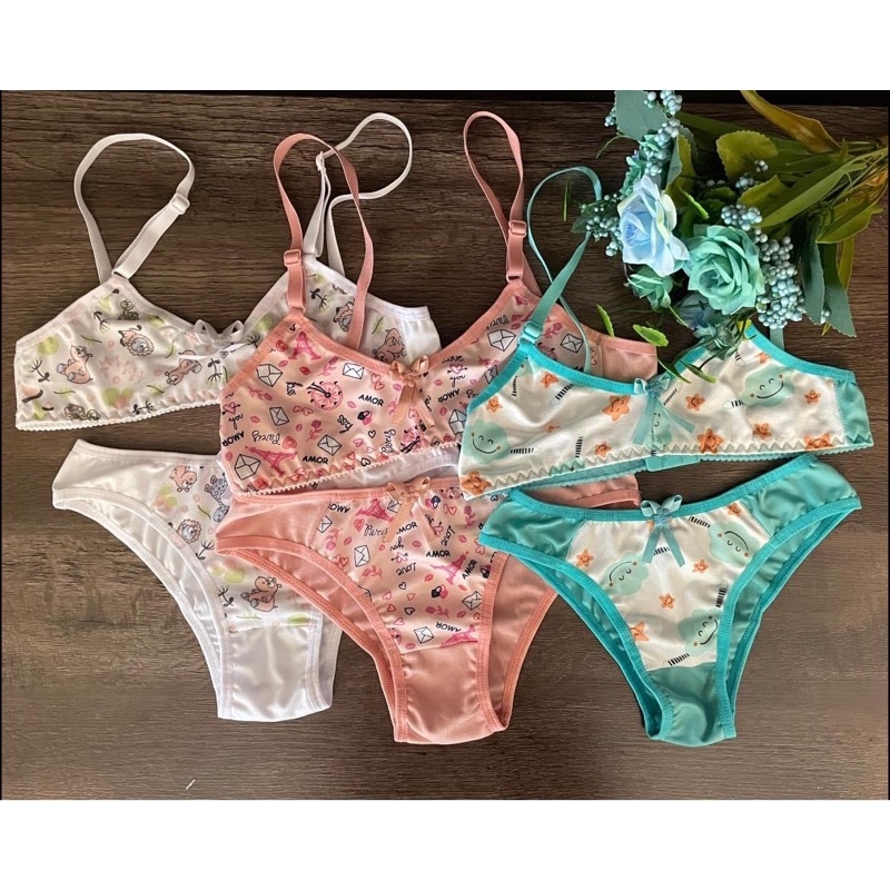 Kit 03 Conjuntos Calcinha Sutiã Menina Moça Juvenil Sem Bojo | Shopee ...