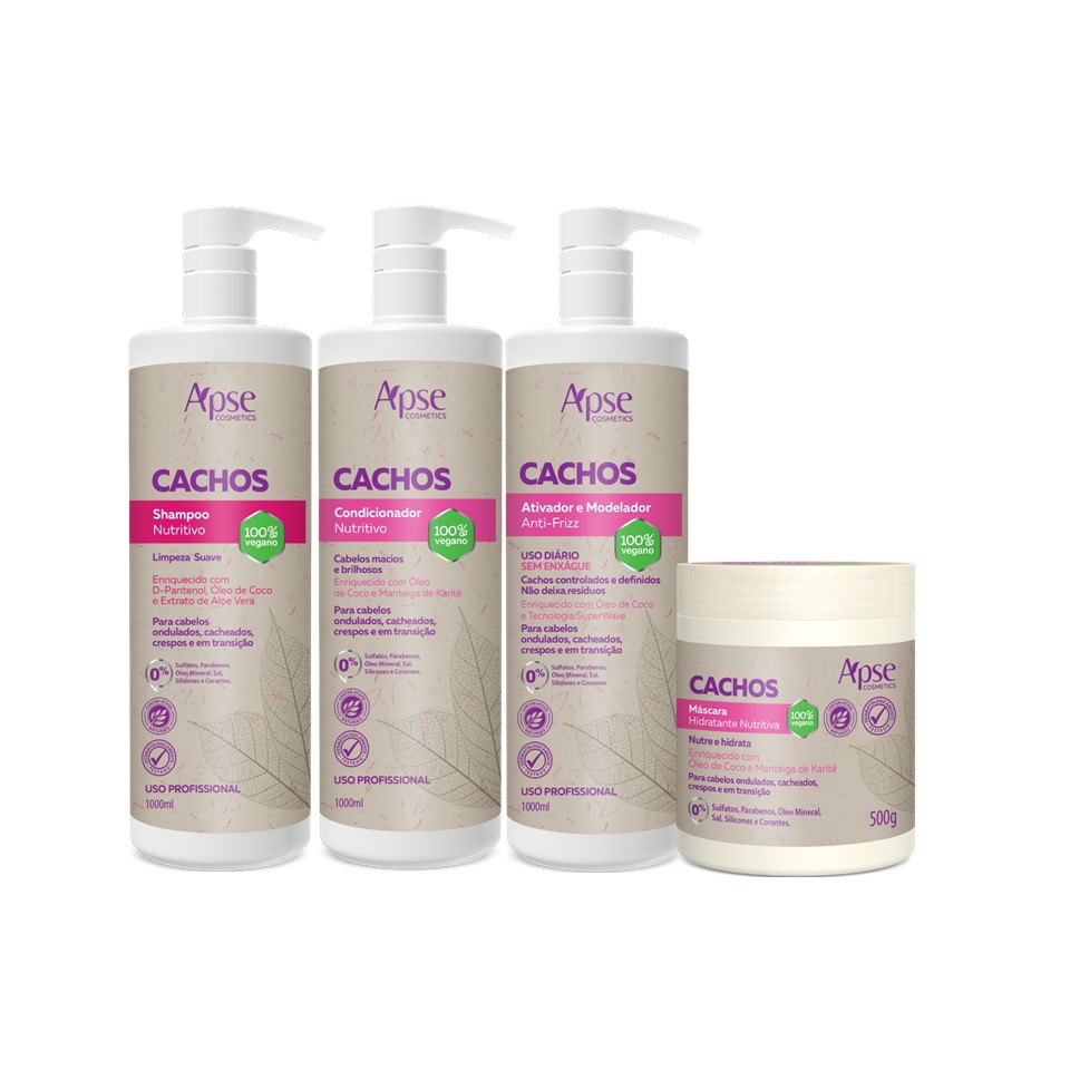 Kit Shampoo, Condicionador, Ativador E Máscara Cachos - Apse | Shopee Brasil
