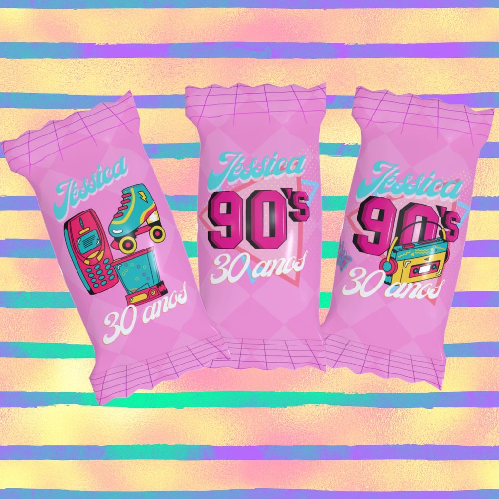 Kit Balas Balinhas Personalizadas Aniversário Decoração Festa Anos 90 ...