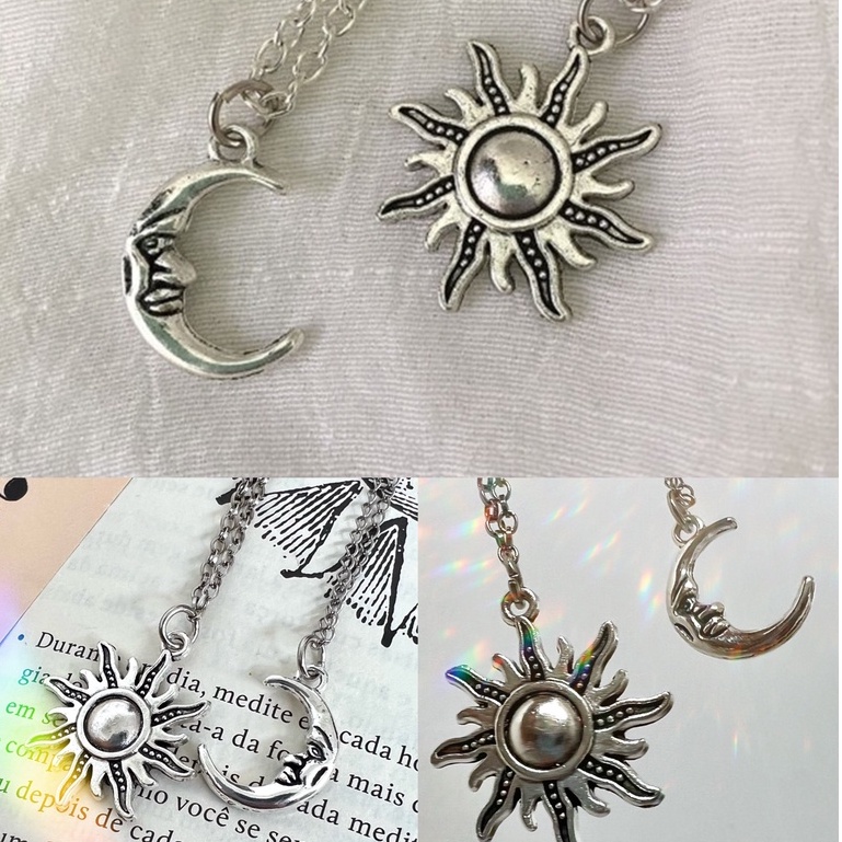 Conjunto Colares de Amuleto Sol e Lua | Shopee Brasil