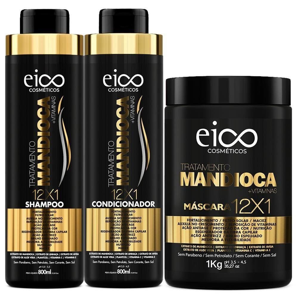 Kit Mandioca Shampoo 800 ml + Condicionador 800ml + Máscara 1k - Eico | Shopee Brasil