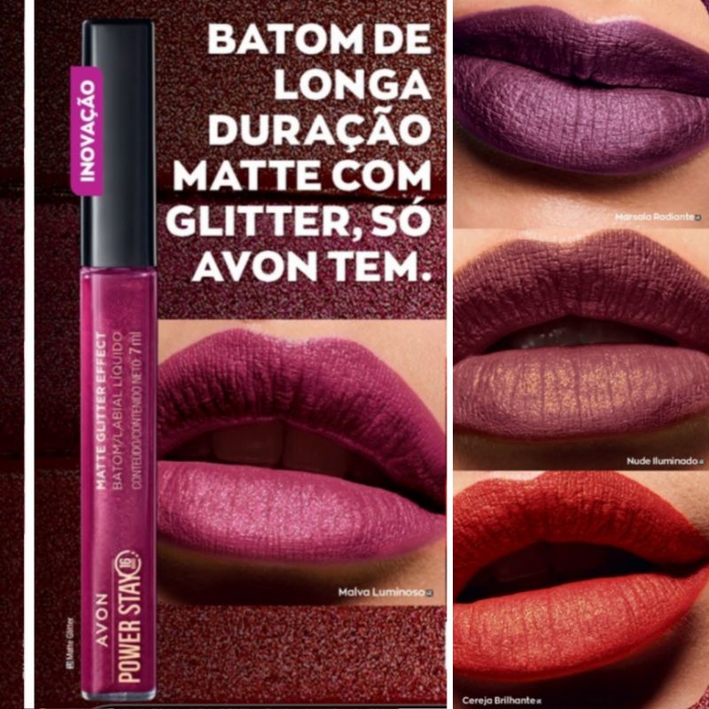 Power Stay Batom Líquido Matte Glitter Effect Avon | Shopee Brasil