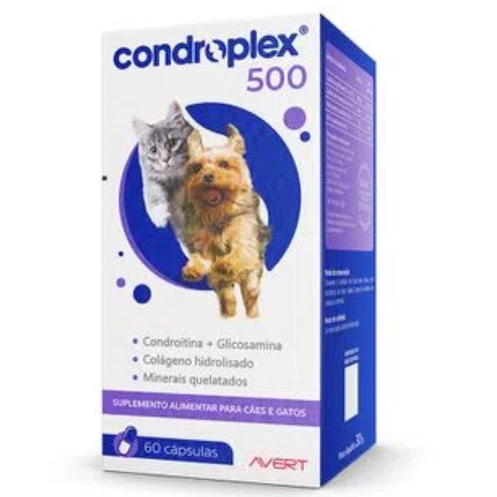 Suplemento Condroplex 500 para Caes e Gatos 60 Capsulas Avert | Shopee ...