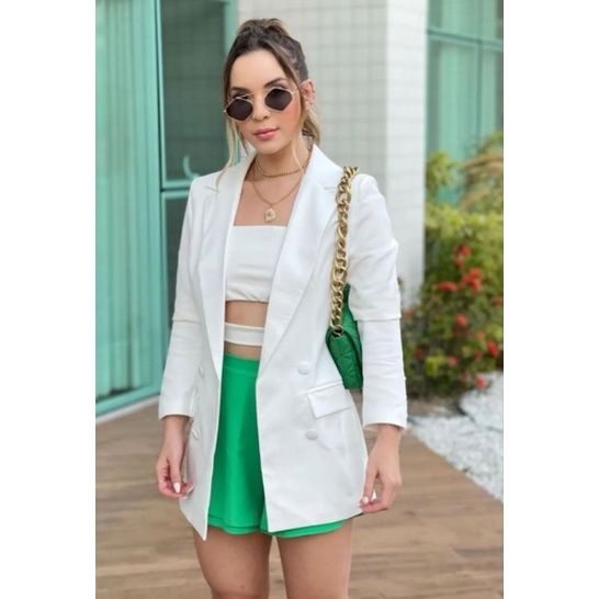 Blazer Branco em Alfaiataria | Shopee Brasil