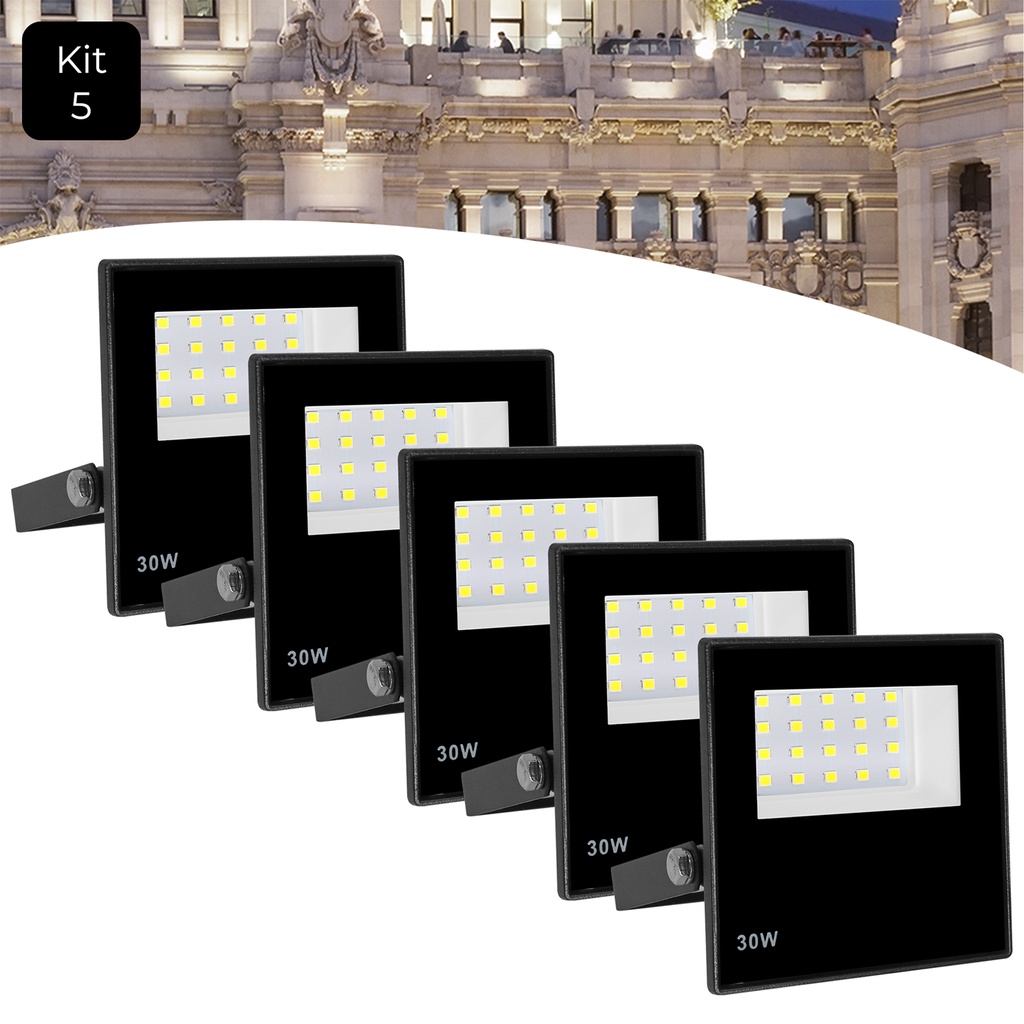 Kit 5 Refletor Led 30w Holofote Bivolt Prova D'água Luz Frio | Shopee Brasil