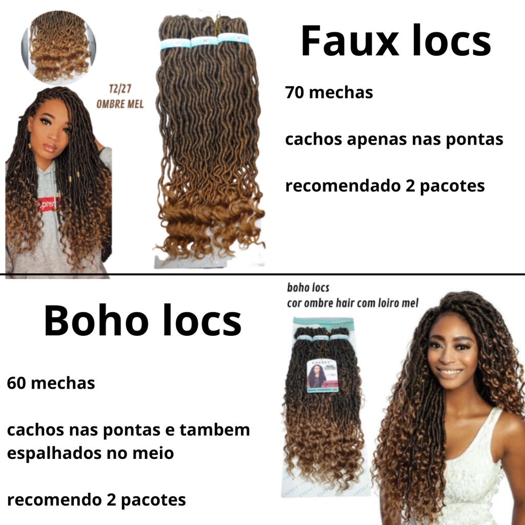 Cabelo Faux Locs Crochet Braids e Boho locs 270G com 60 mechas 65cm ...