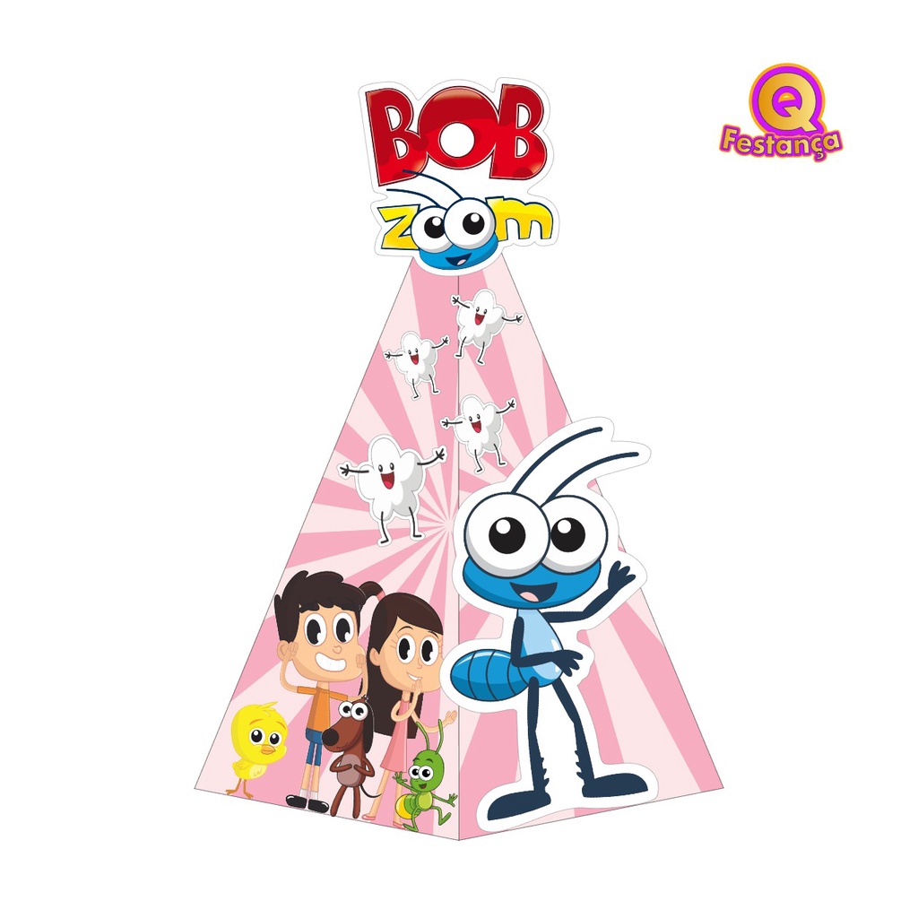 10 Caixas Cone Bob Zoom Rosa com Personagem e Aplique 3D - Decoração ...