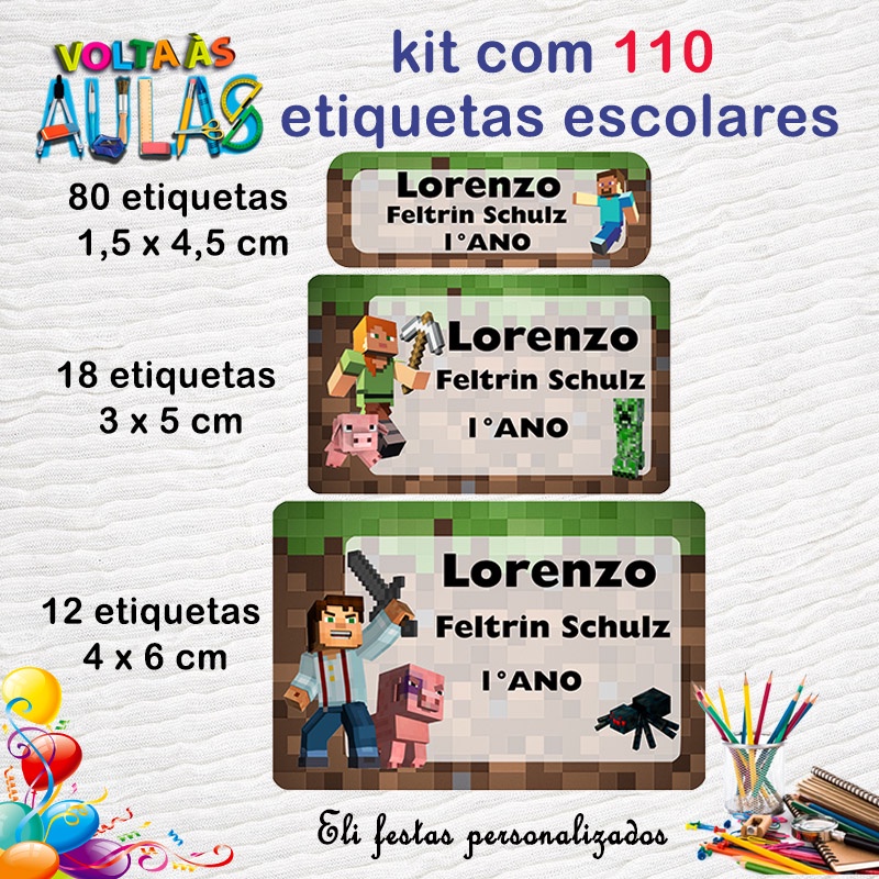 Etiqueta escolar personalizada do Minecraft | Shopee Brasil