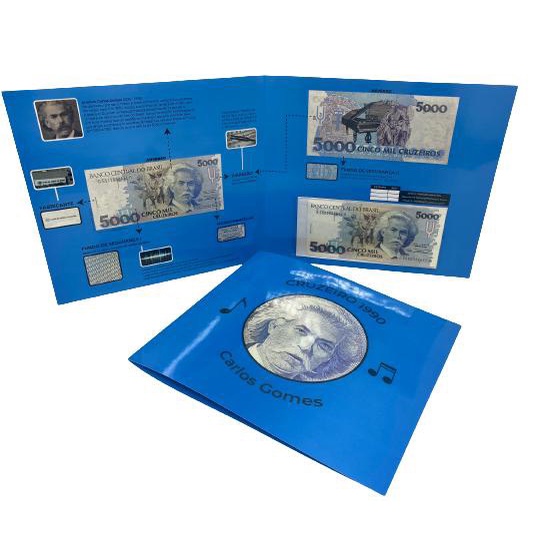 Folder Com Cédula fe de 5000 MIL Cruzeiros Carlos Gomes | Shopee Brasil