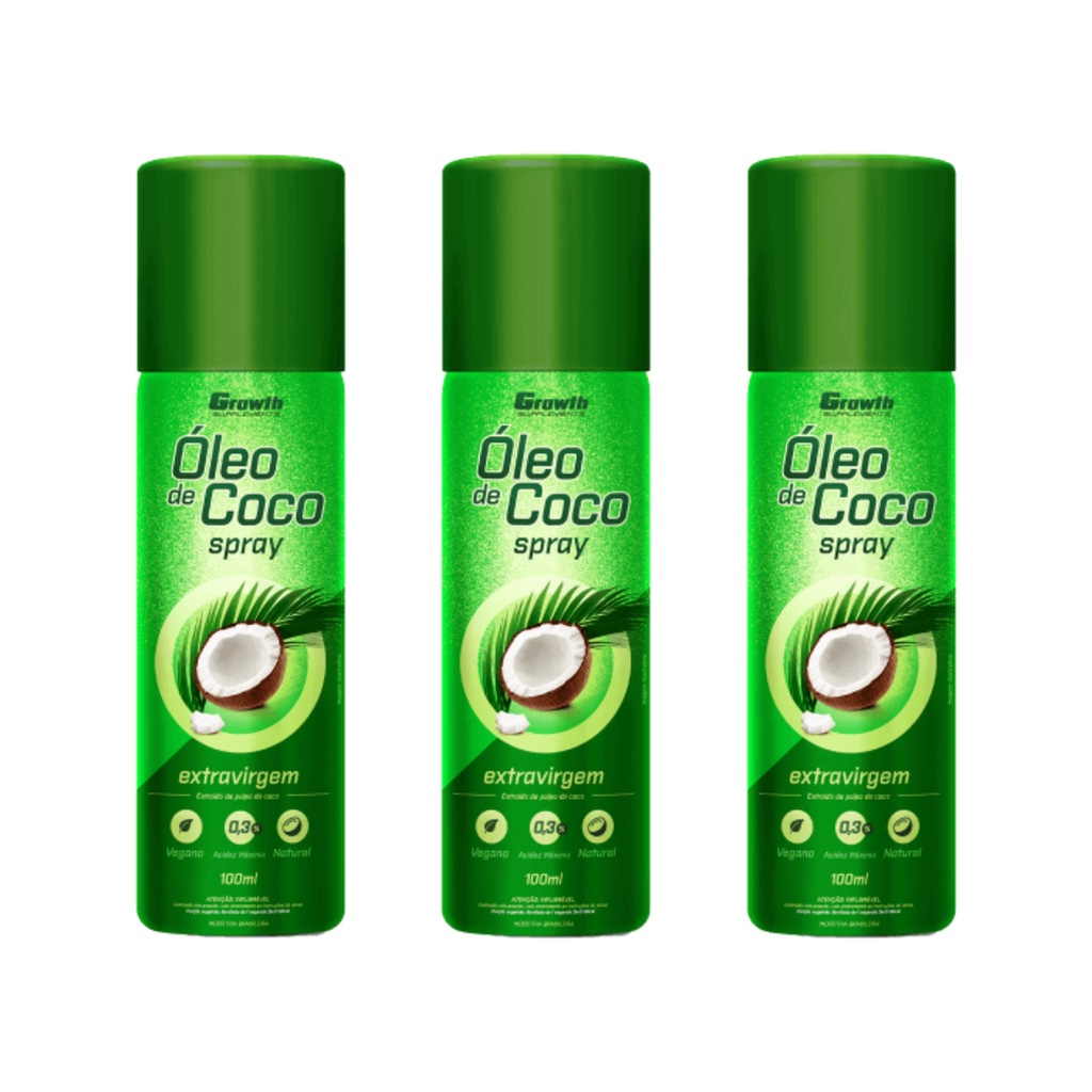 KIT 3X OLEO DE COCO SPRAY 100ML GROWTH SUPPLEMENTS EXTRA VIRGEM ...
