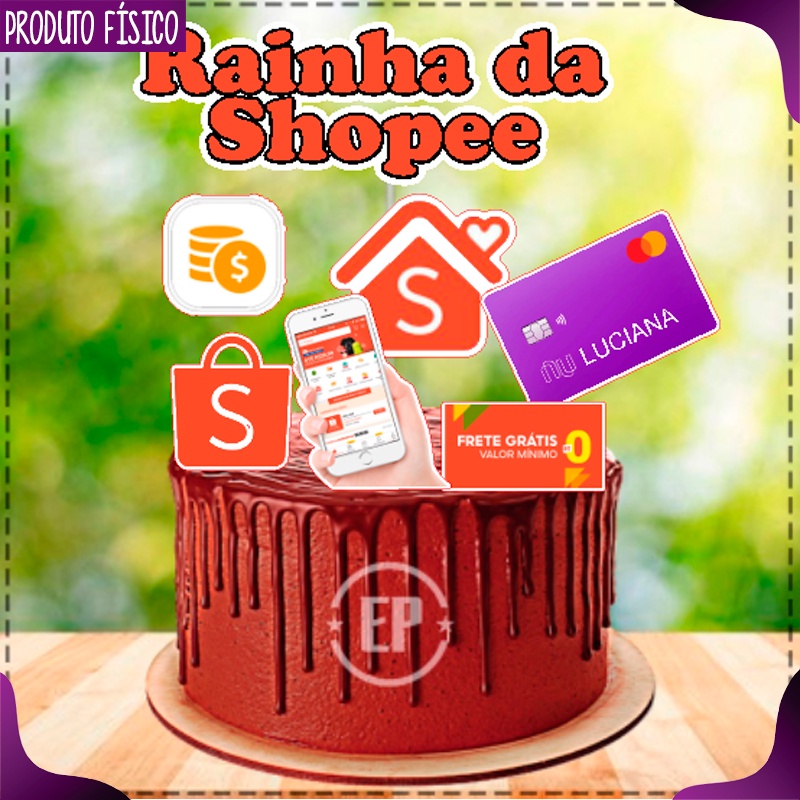 Rainha da Shopee Marketplace Topo de Bolo Personalizado de Compras Com ...