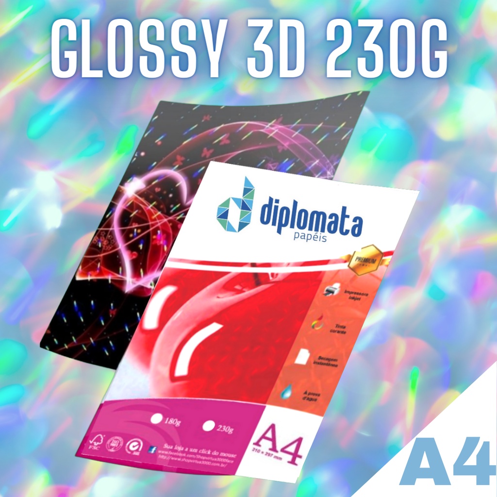 Glossy 3D Holográfico 230g (20 Fls A4) Papel Fotográfico Efeito Especial p/ Jato de Tinta - Faz ...