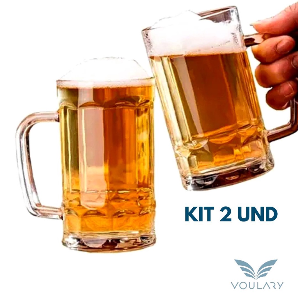 Conjunto Com 2 Canecas De Chopp Cerveja De Vidro Resistente CLINK 400 Ml | Shopee Brasil