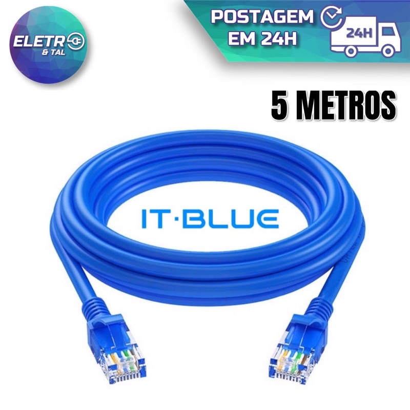 Cabo De Rede 5m Ethernet Lan Rj45 Cat5e Azul 5 Metros | Shopee Brasil