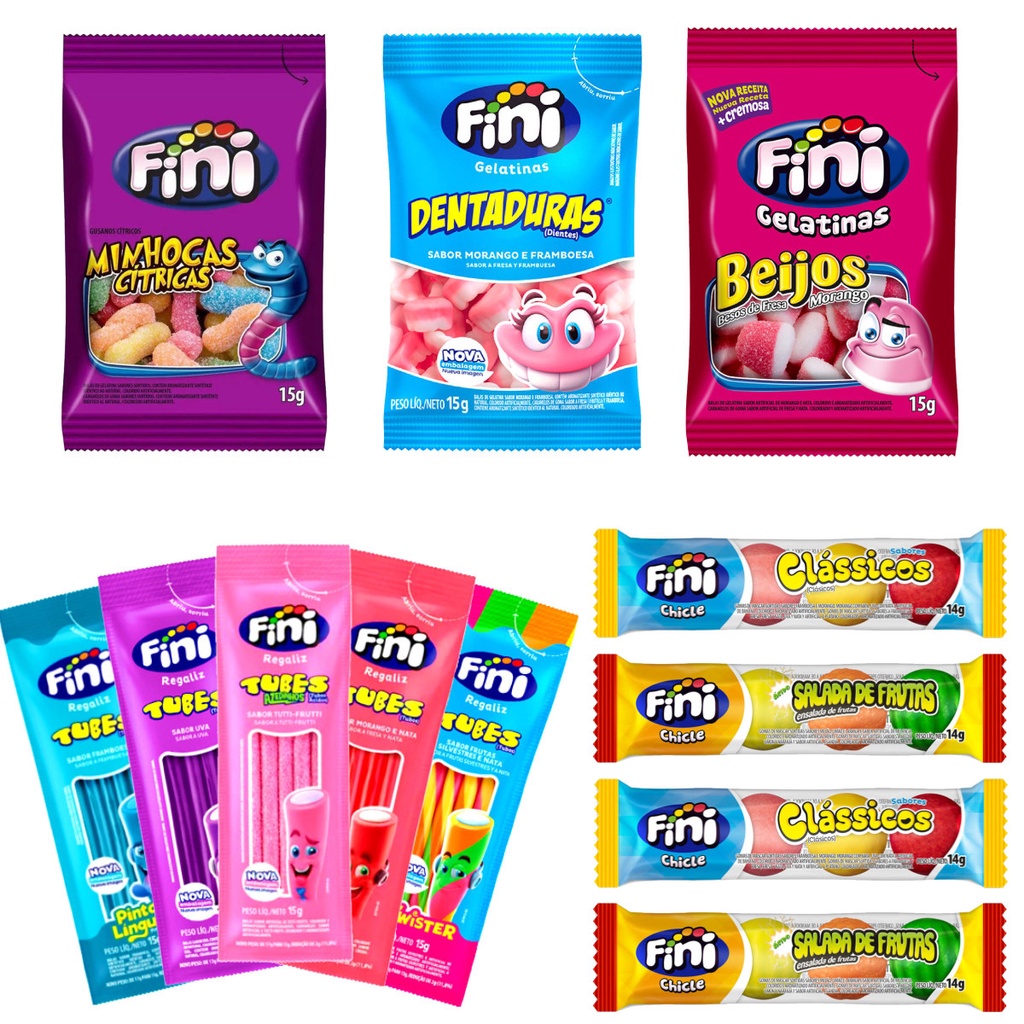 Kit 20 Pacotes Bala Goma Gelatina Fini Doces Sortidos P/ Kit Festa ...