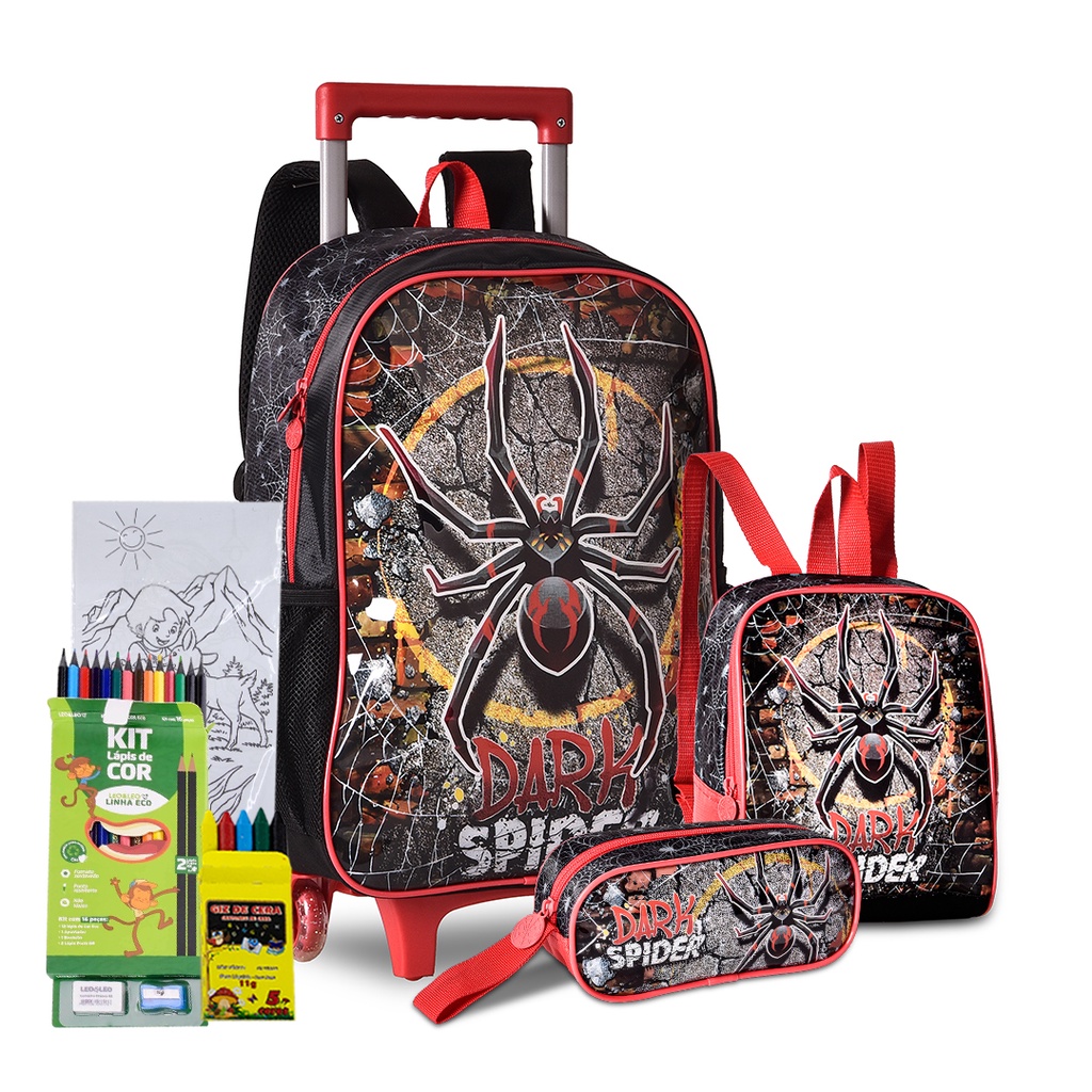 Kit Escolar Dark Spinder Aranha Negra Infantil Menino Lancheira E ...