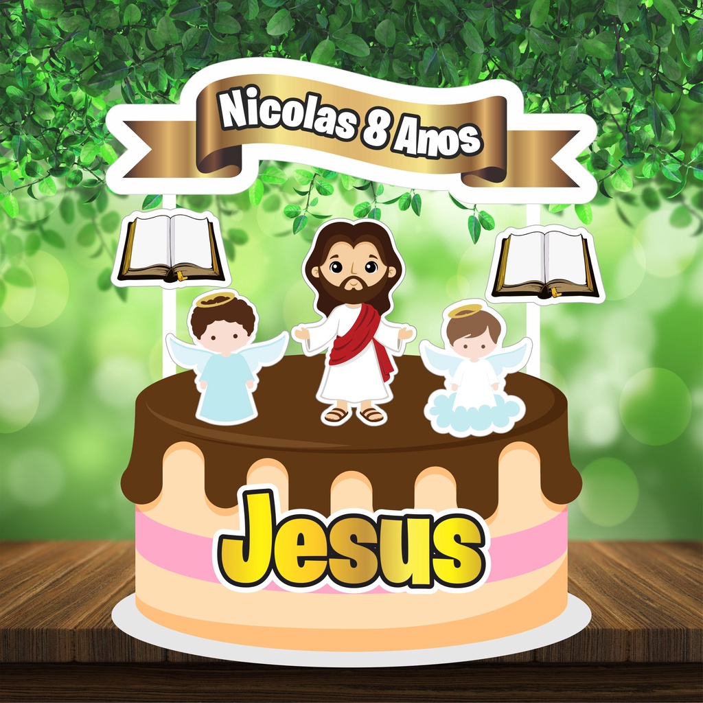 Topo De Bolo Jesus Topper Personalizado C/ Nome E Idade | Shopee Brasil