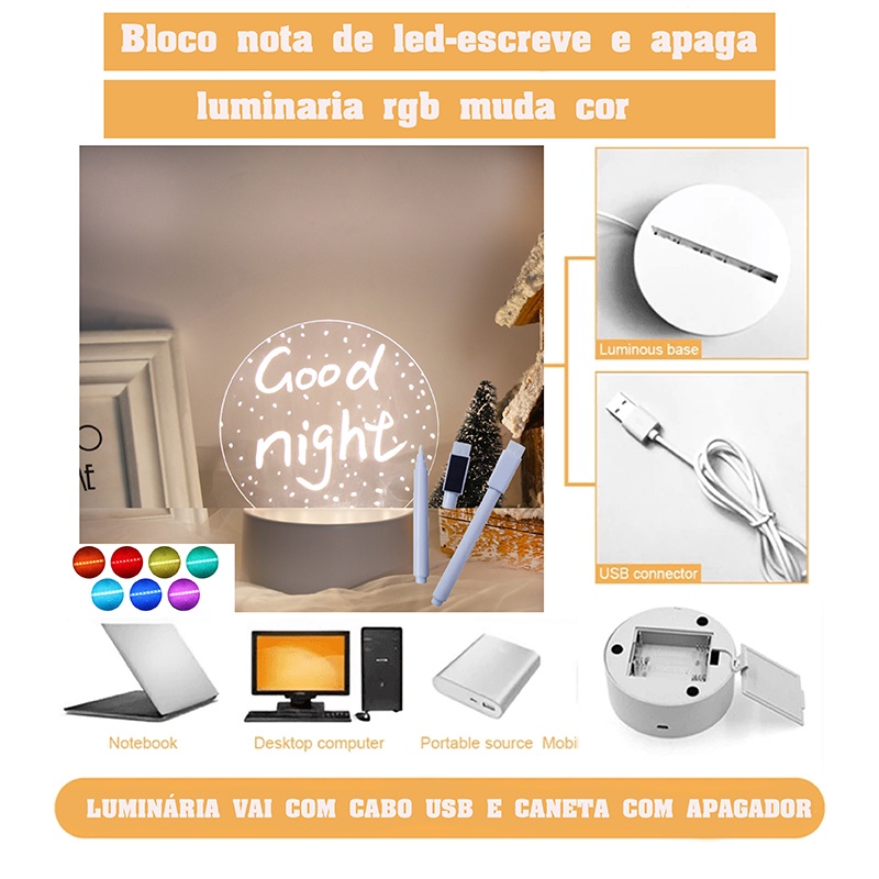 Luminaria Quadro De Escrever Iluminado Led Lousa quadro de notas de ...