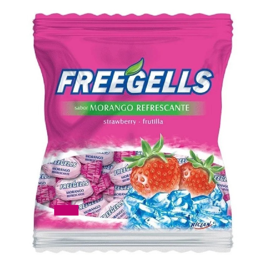 1 Pacote de Bala dura Freegells Morango Refrescante - Riclan - 400g ...