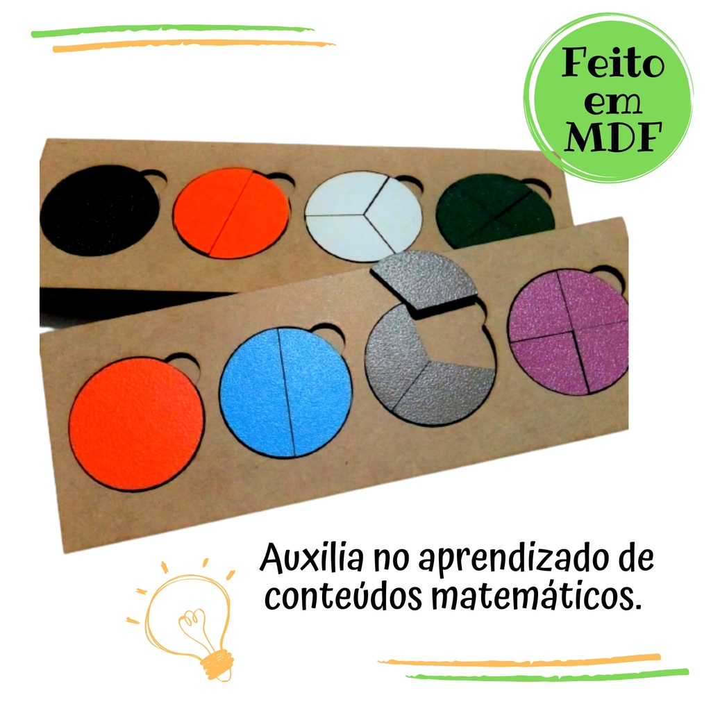 Rêf 067 Brinquedos Educativos Jogo De Frações Colorido Em Mdf 3mm