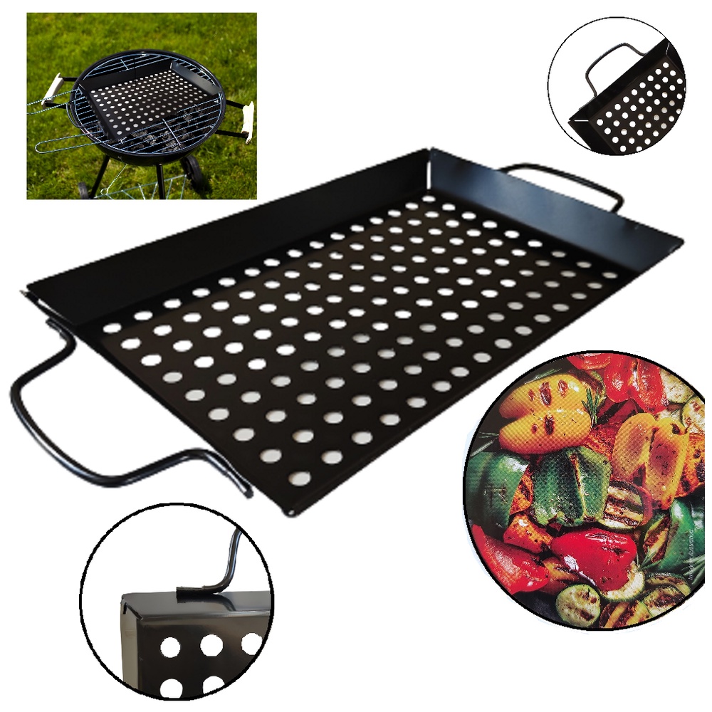 Assadeira Panela P/ Churrasqueira Antiaderente Furada Retangular Grelha ...