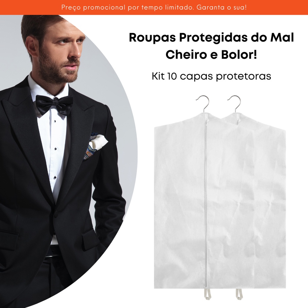Kit 10 Capas Para Terno Jaqueta Com Zíper em TNT Branco Anti mofo ...
