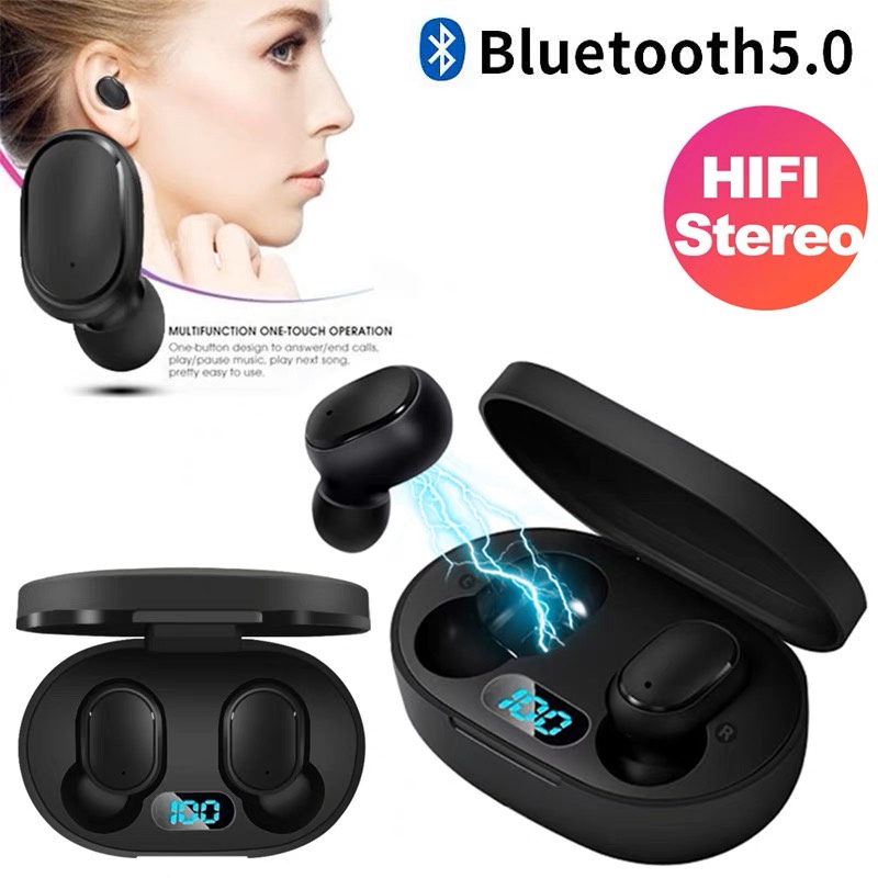 Fone De Ouvido Sem Fio Com Tela De Pateria E6s Bluetooth 5 0 Tws Preto