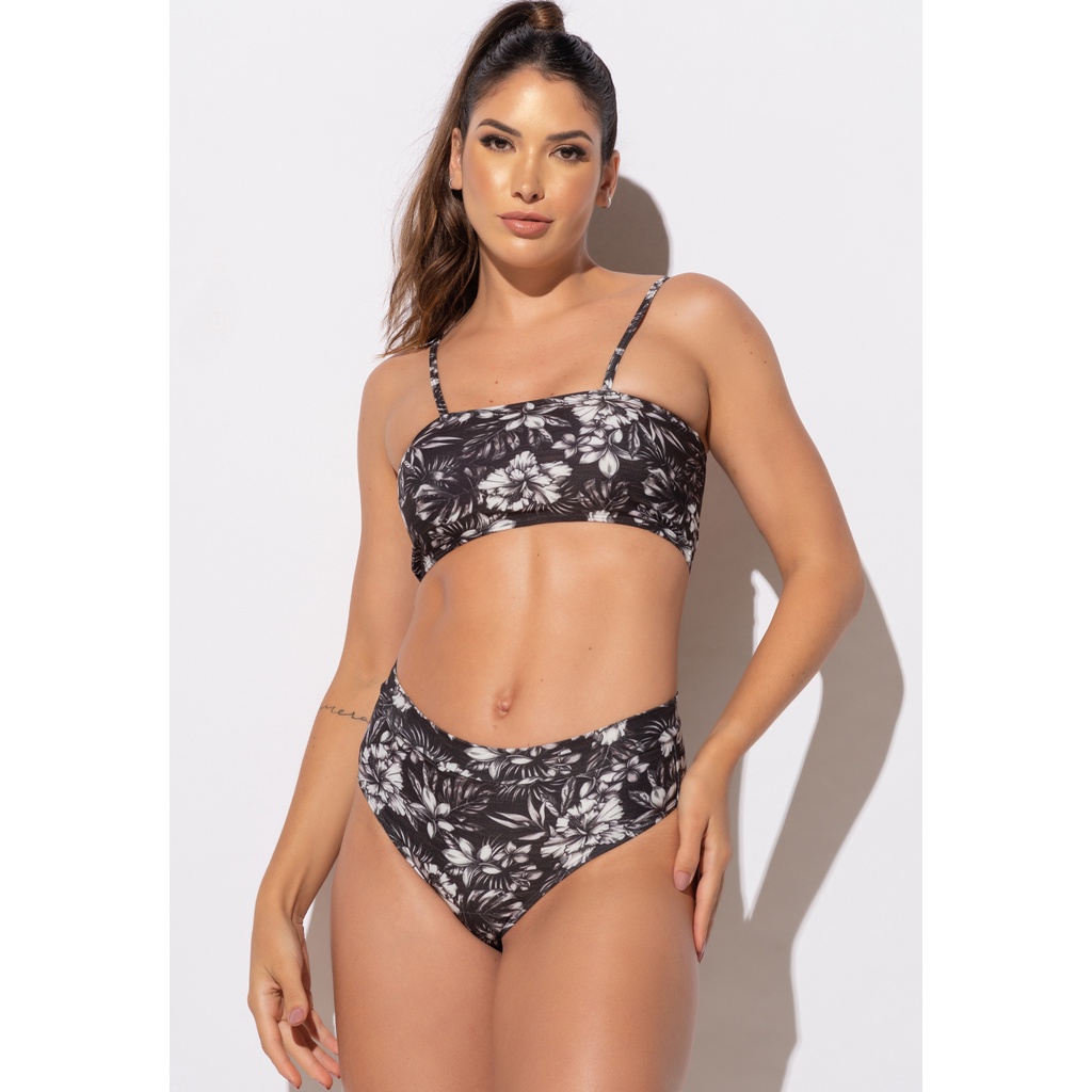 Biquíni Estampado Top Faixa Hot Pants Cintura Alta Cropped Mvb Modas