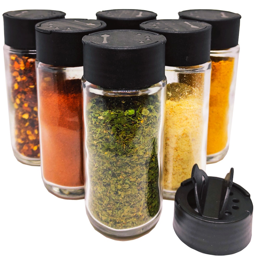 Kit 6 Potes de Vidro para Temperos Condimento com Tampa Abertura Dupla ...