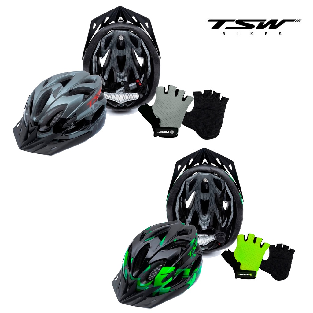 Kit Capacete Bike Grande 57/61cm Raptor 2 Led Traseiro Viseira Luvas ...