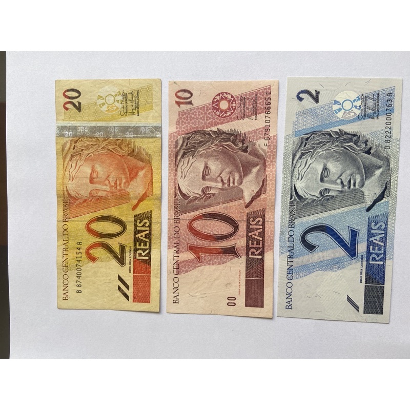 Lote com 3 cédulas da primeira família do real (2, 10 e 20 reais ...