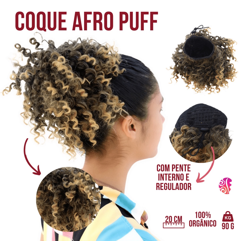 Coque de Cabelo Cacheado Curto Afro Organico Com Regulador 2 Pentes ...