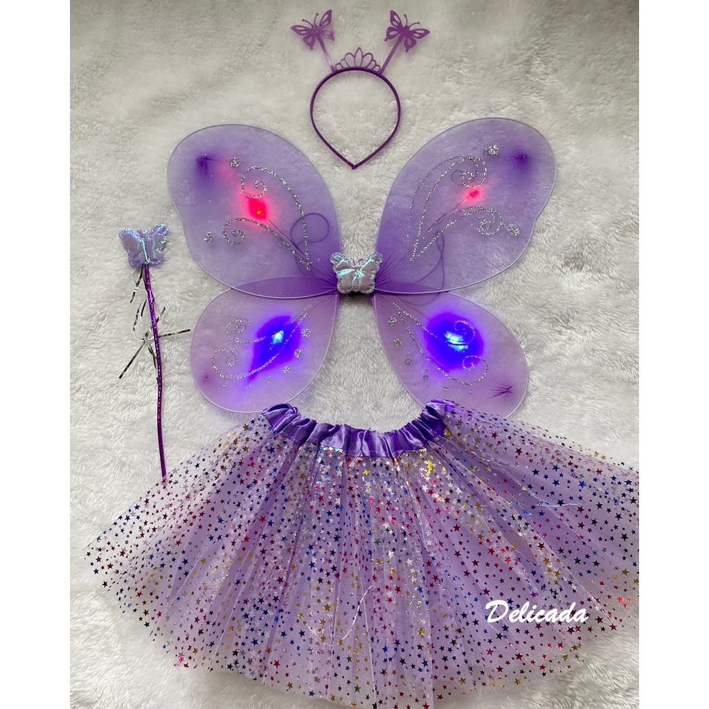 Fantasia Fada Infantil com Asa de led para Crianças de 02 a 08 anos ...