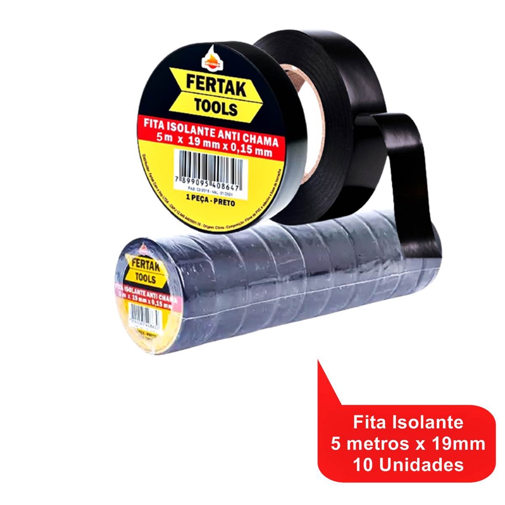10 Rolos Fita Isolante Anti Chama 5 Metros x 19mm X 0.15mm Instalações ...
