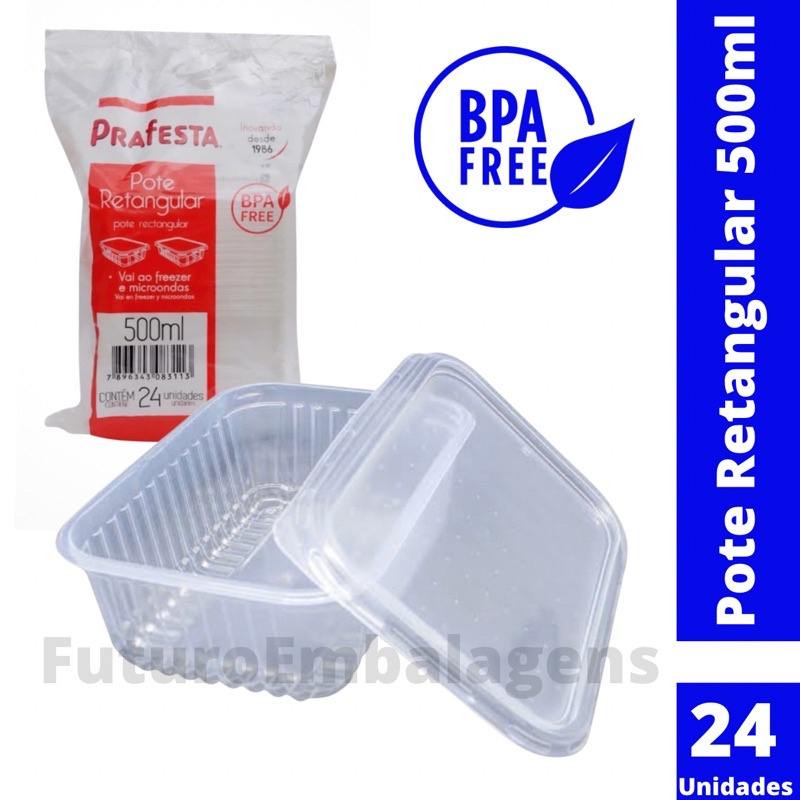 24un Pote Marmita Descartável 250 / 350 / 500 / 750 / 1000ml Fitness Fit Freezer Microondas ...
