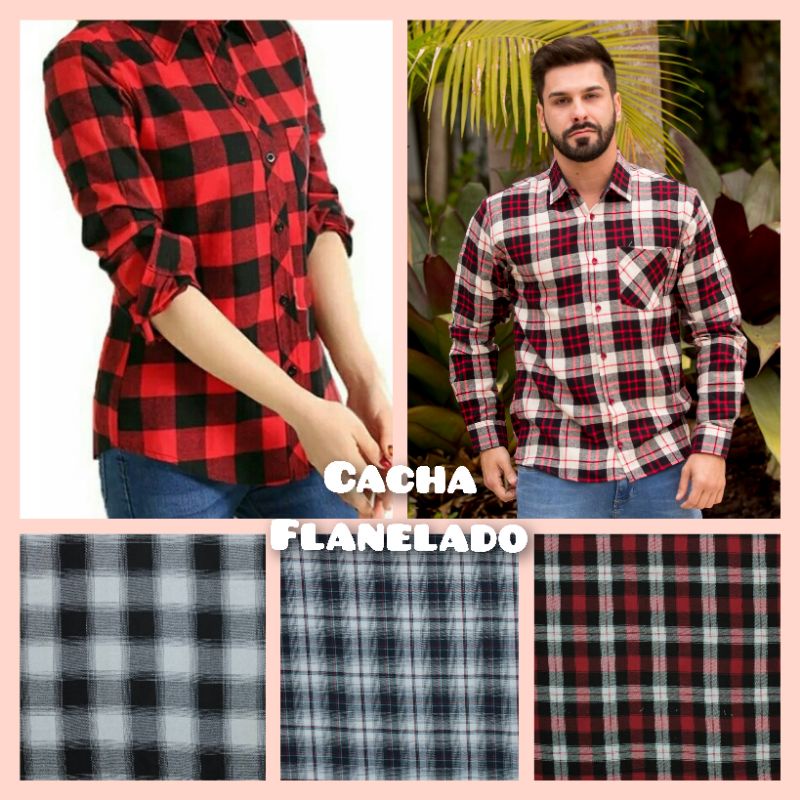 Tecido cacha flanelado xadrez 1mt x 1.50mt - 51% poliester 33% algodao ...