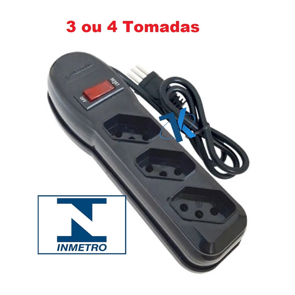 Filtro de linha régua tripolar Megatron - 3 ou 4 tomadas - Bivolt - 10A (INMETRO) | Shopee Brasil